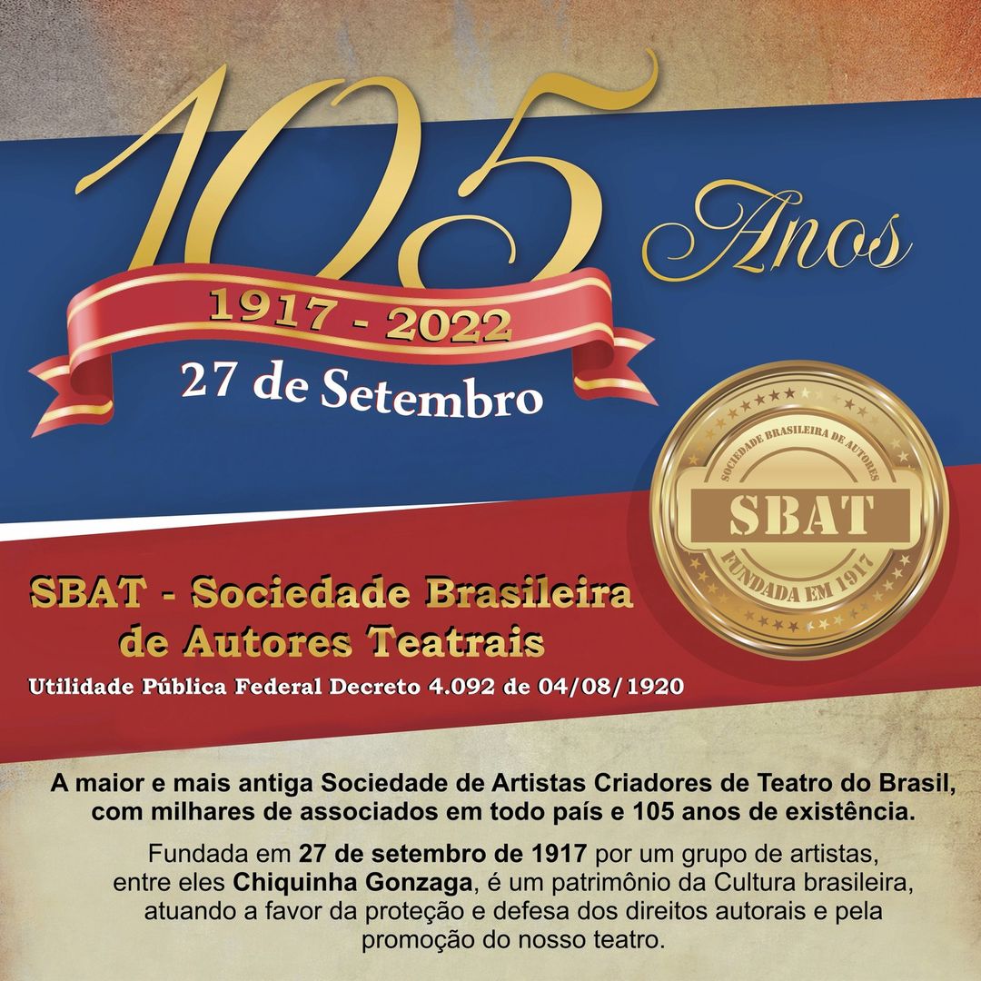 A SBAT completa hoje 105 anos | SBAT - Sociedade Brasileira de Autores ...