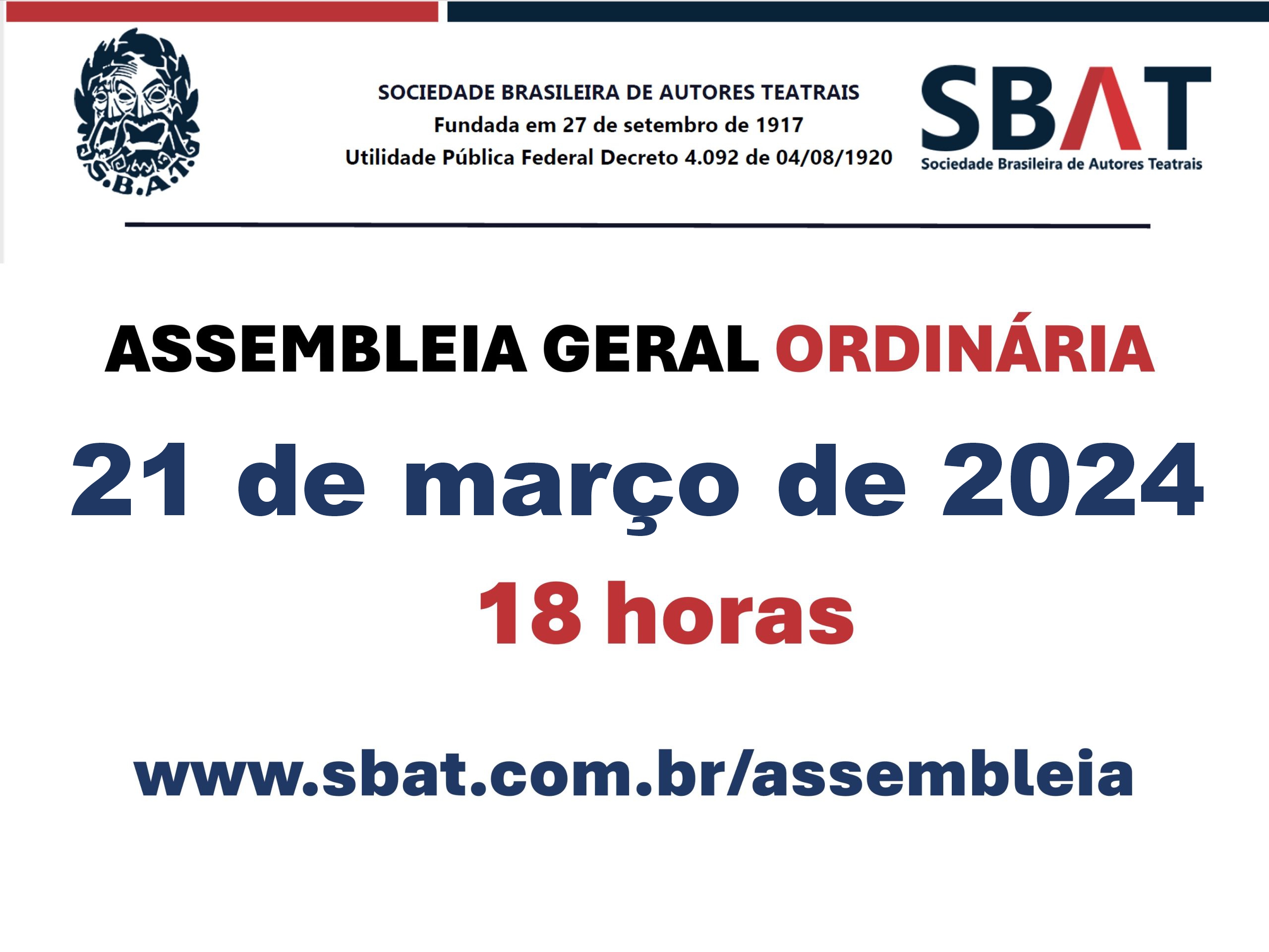 Assembleia Ordinária da SBAT em 21 de Março | SBAT - Sociedade ...